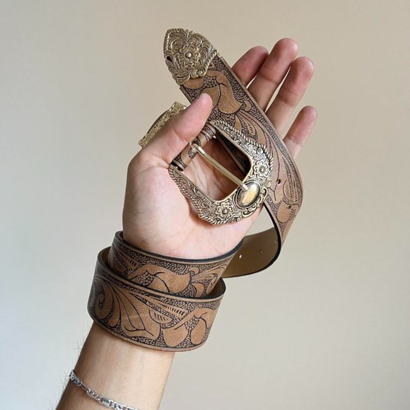 Accessories | Vintage Style Brown American Western Floral Gold Boho ...